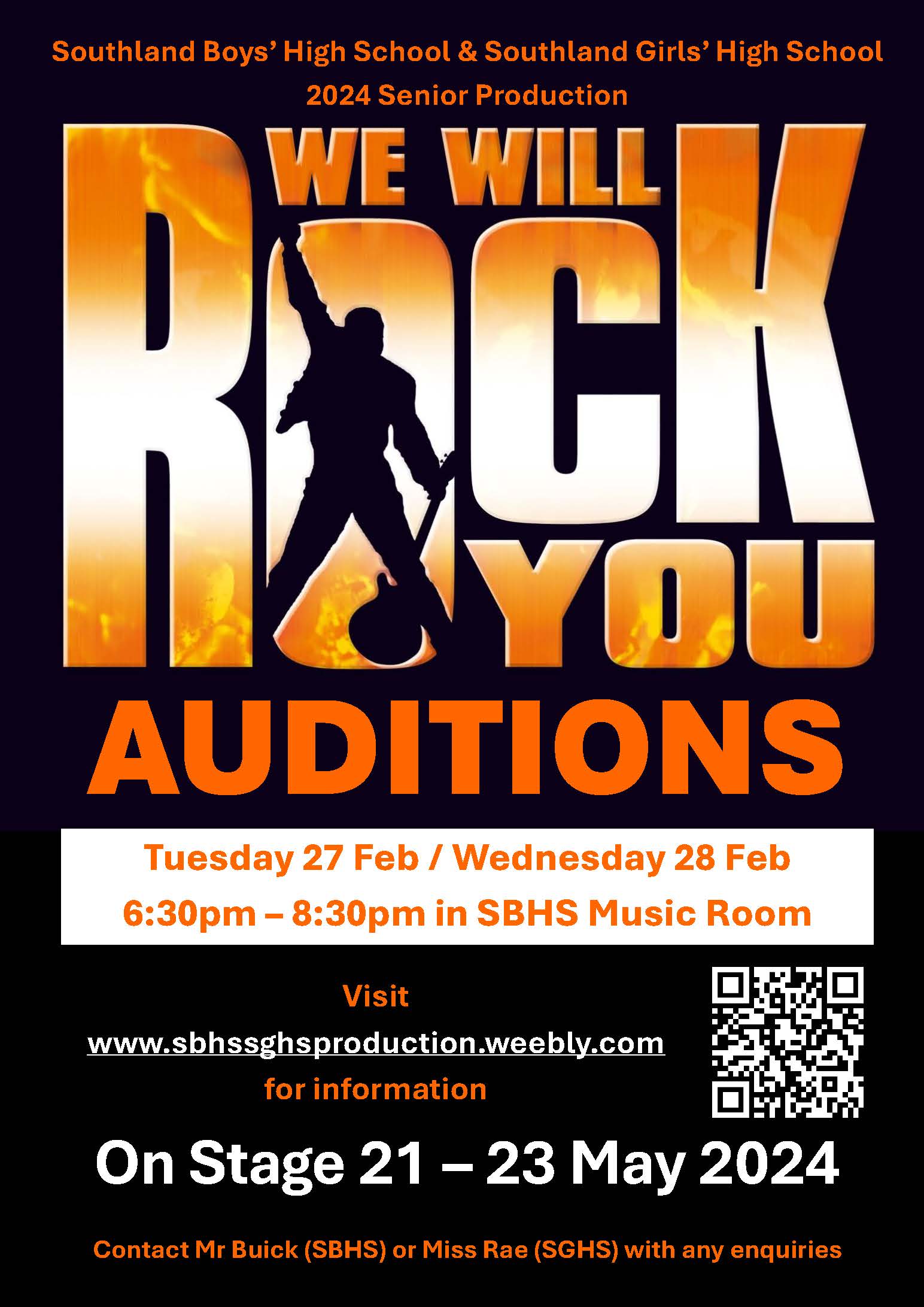 Senior Production - We Will Rock You Auditions 2024 - Southland Girls ...